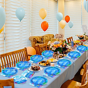 96 Pcs Dolphin Theme Party Supplies Set Ocean Dolphin Plates and Napkins Disposable Tableware Under the Sea Birthday Decorations Favors for Baby Shower for 24 Guests