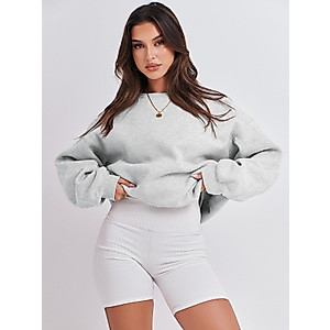 ANRABESS Women's Sweatshirts Hoodies Crewneck Oversized Fleece Pullover Sweaters Cute Top Y2K Teen Girls Preppy Clothes 2024 Gray Large