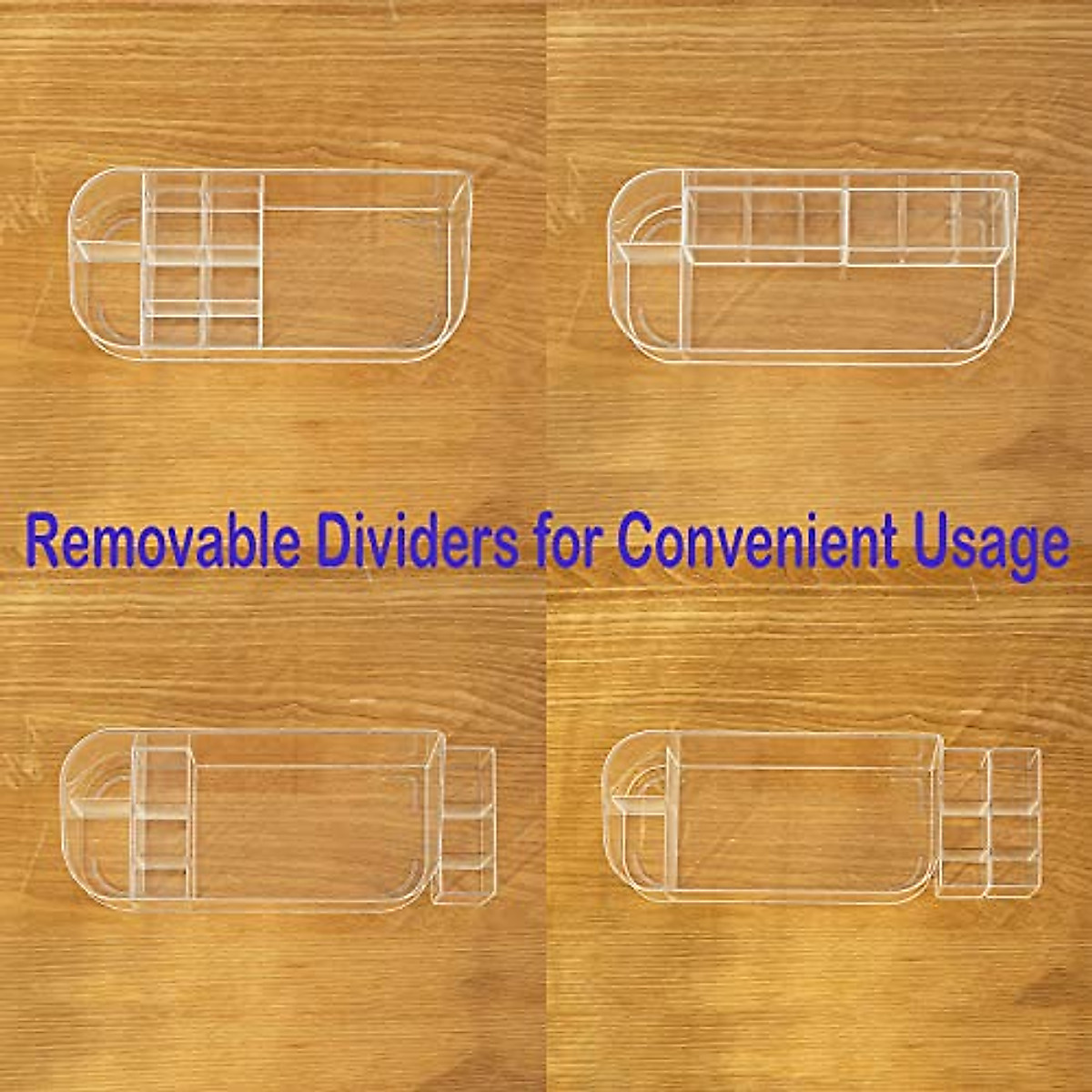 SUNFICON Makeup Tray Holder Organizer Cosmetic Display Case Tabletop Desktop Vanity Countertop Bathroom Wall Cabinet Medicine Storage Box 9 Dividers 2 Removable for Womens Ladies Girls Crystal Clear