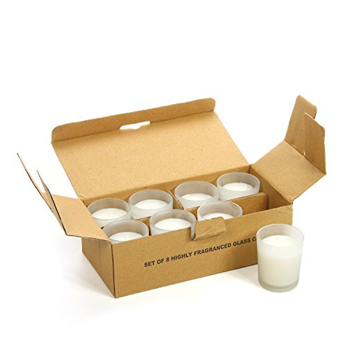 Hosley White Set of 8 Unscented Frosted Glass Filled Votive Candles Hand Poured Using a Vegetable Wax Blend