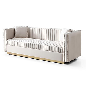 Tmsan 78" Velvet Sofa Couch, Modern Tufted Comfy 3-Seater Sofa Couch with 2 Pillows for Living Room Bedroom Apartment