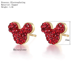 Deelan Fashion Mickey Mouse Stud Earrings For Women Red Lucky Crystal Jewelry Festival Gift Earring (Style 1)