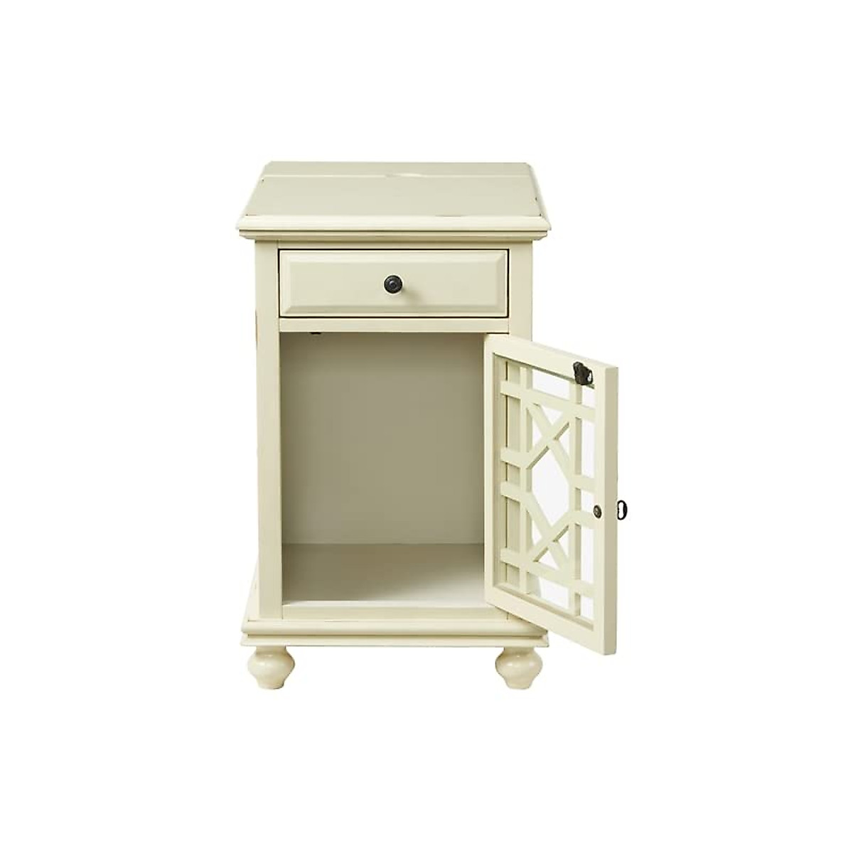 Martin Svensson Home Elegant Chairside End Table with Power, Antique Cream White