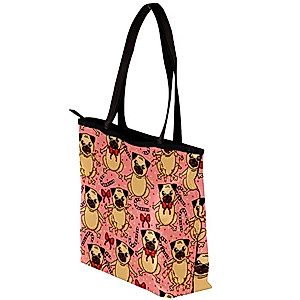Tote Bag Women Satchel Bag Handbag Stylish Tote Handbag for Women Hobo Bag Fashion Crossbody Bag, Cartoon Animal Pug Pink