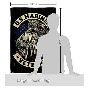 Marines Veteran House Flag - Armed Forces Marine Corps USMC Semper Fi United State American Military Retire - Decoration Banner Small Garden Yard Gift Double-Sided Made In USA 28 X 40