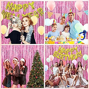 4-Pack Backdrop for Party Decorations, Foil Fringe Backdrop Curtains, Tinsel Streamers for Birthday Party Decorations, Pink Backdrop Curtains for Girl Graduation Unicorn Mermaid Disco Princess Parties