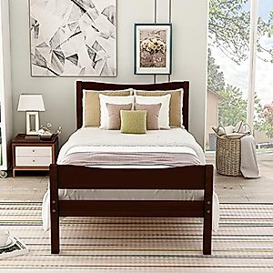 LCH Twin Size Bed Frames with Headboard and Footboard, Wood Twin Platform, Kids Twin Bed, Single Bed Frame No Box Spring Needed, Suitable for Bedroom, Apartment and Dorm(Espresso)