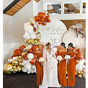 Fall Balloon Garland Arch Kit 143pcs Double Stuffed Terracotta Dark orange and Gold white sand Balloons for Fall in love Bridal Shower Rustic Boho Baby Shower bride to be decorations