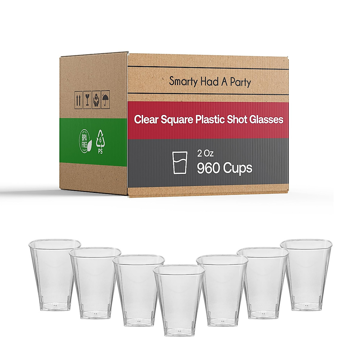 Smarty Had A Party 2 oz Clear Plastic Shot Glasses – Set of 500 Disposable Shot Glasses for Parties, Weddings, and Events – Bulk Plastic Shot Cups