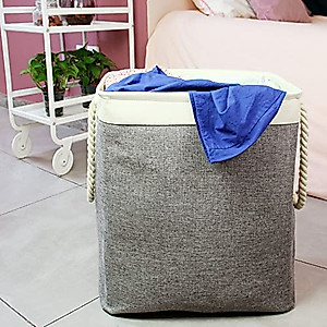 Casaphoria 75L Laundry Hamper with Support Rods and Rope Handles, ,Freestanding Rectangular Fabric Storage Basket Large Cube Organizer,Collapsible Dirty Clothes Canvas Hampers