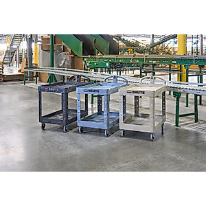 Rubbermaid Commercial Products 2-Shelf Utility/Service Cart, Medium, Lipped Shelves, Ergonomic Handle, 500 Lbs Capacity, for Warehouse/Garage/Cleaning/Manufacturing (FG452088BlA)