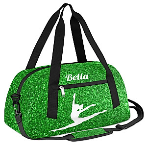 Personalized Custom Kids Duffel Bags, Customized Gifts Sports Gym Bag Custom Name Girls Dance Bag Overnight Weekender Sleepover Carry On Travel Tote Bag for Girls, Green Glitter Dance