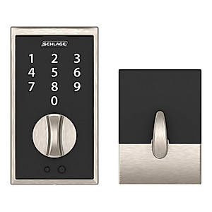 Schlage BE375 CEN 619 Touch Century Deadbolt, Electronic Keyless Entry Lock, Satin Nickel
