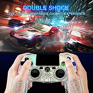 DYONDER Wireless Controller for PS4, Wireless Remote Gamepad with Unique Cracked Design/Dual Vibration/6-Axis Motion Sensor/Audio Function, Game Controller Widely Compatible with PS4/PC/iOS(White)