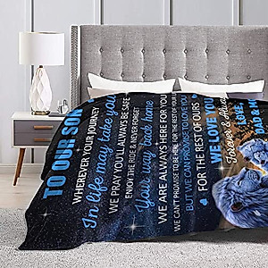 to My Son Blanket from Dad and Mom Lion Ultra Soft Flannel Throw Blankets for Couch Bedroom Sofa Warm Blanket Positive Encourage and Love Birthday Gifts 50x60 Inch