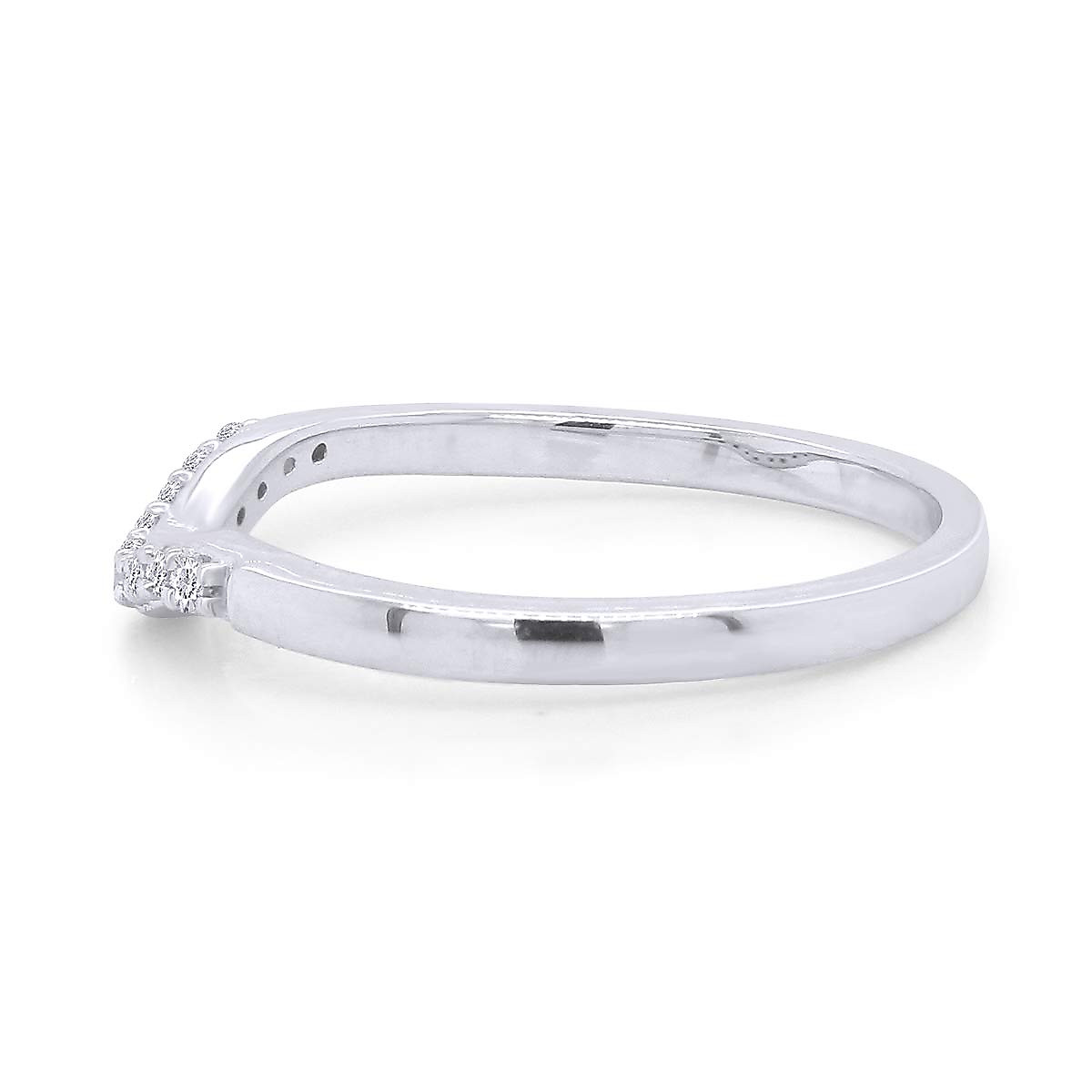 Jewel Zone US Round Cut White Natural Diamond Accent Curved Wedding Band Ring 14k White Gold Over Sterling Silver Stackable Band Rings for Women (0.06 Cttw) Ring Size-5