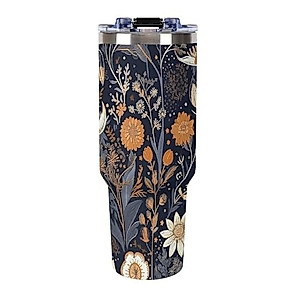 YTLKGFP 40 Oz Large Capacity Car Cup Decorated with Stars Tumbler with Handle (Black) Straw Lid Insulated Stainless Steel Water Bottle Travel Mug Leak-proof Car Cup Keeps Cold Or Hot