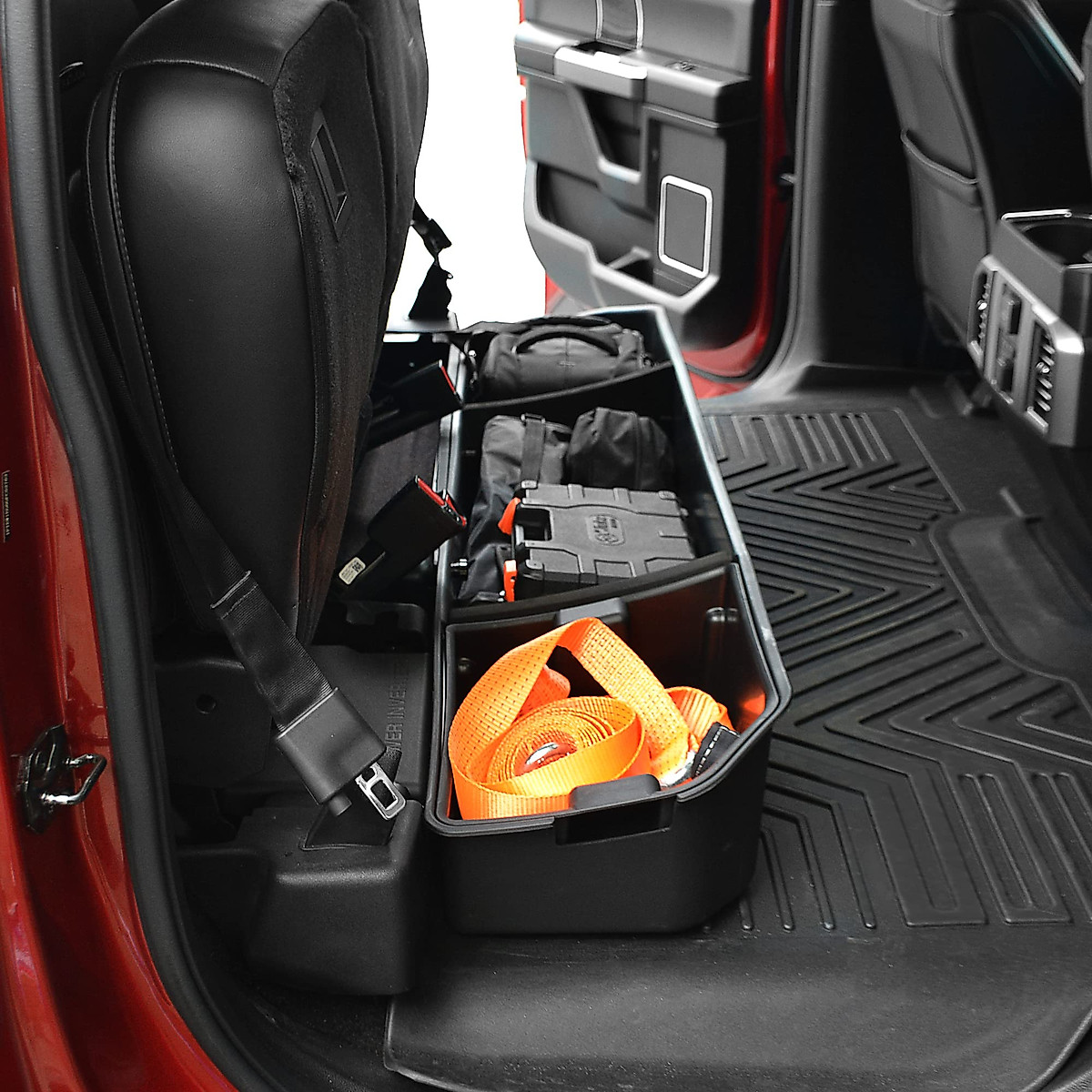 oEdRo Under Seat Storage Fit for 2015-2025 Ford F-150 F150 SuperCrew/Crew Cab, 2017-2024 F-250/F-350/F-450/F-550 Super Duty, Upgraded Rear 2-in-1 Truck Organizer Underseat Storage Box