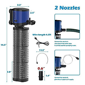 TARARIUM Fish Tank Filter Powerful 400GPH for 75-200 Gallon Large Aquarium Small Pond Fountain, Wave-maker Submersible Water Pump Turtle Tank Filter for Saltwater & Freshwater System