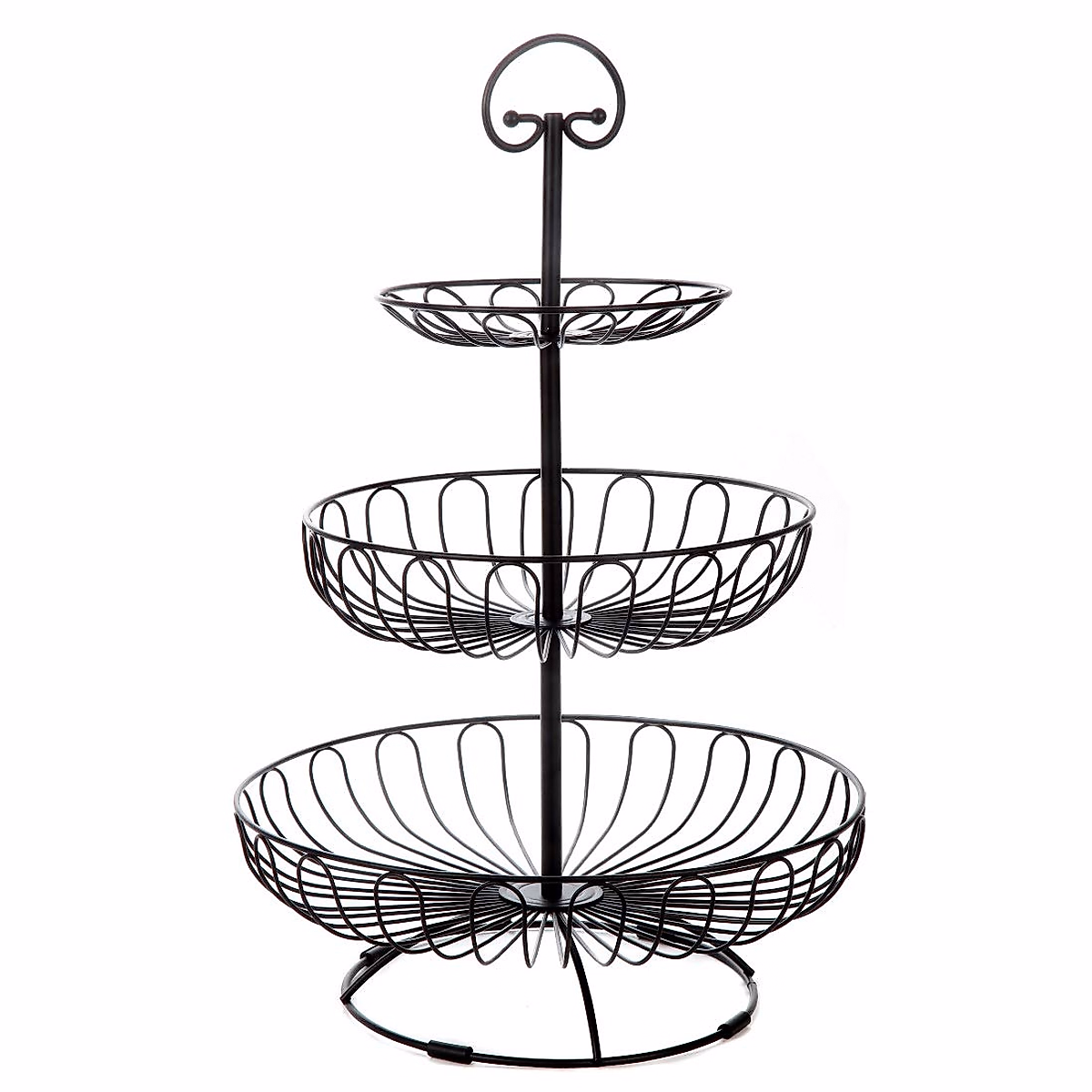 Lily's Home Wire Fruit and Vegetable Holder, 3-Tiered Fruit Basket, Kitchen Accessories - Black