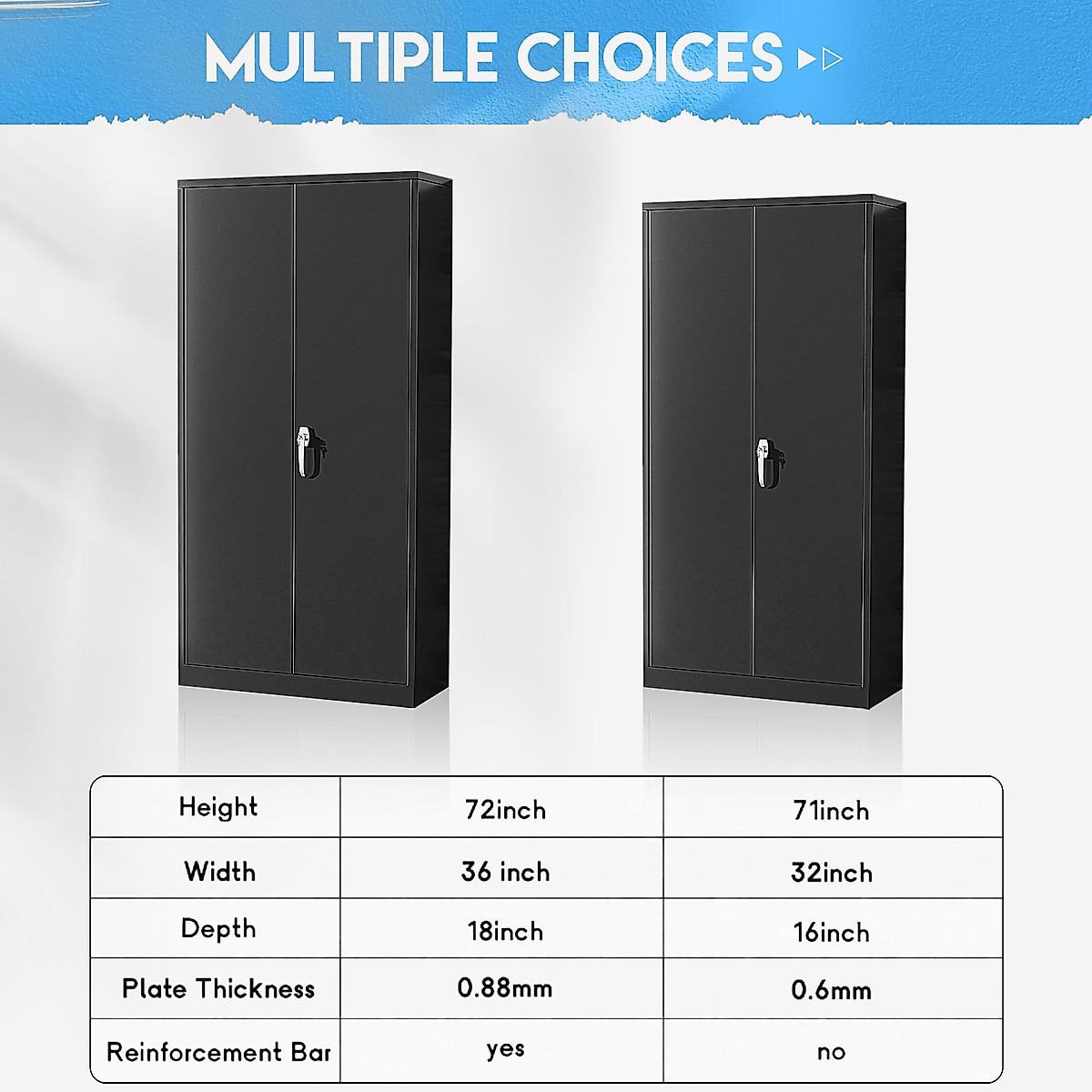 Greenvelly Metal Storage Cabinet, 72” Black Locking Storage Cabinets for Home Office Steel Filing Cabinet with Doors and Adjustable Shelves, Lockable Metal Tool Storage Cabinet for Garage, Business