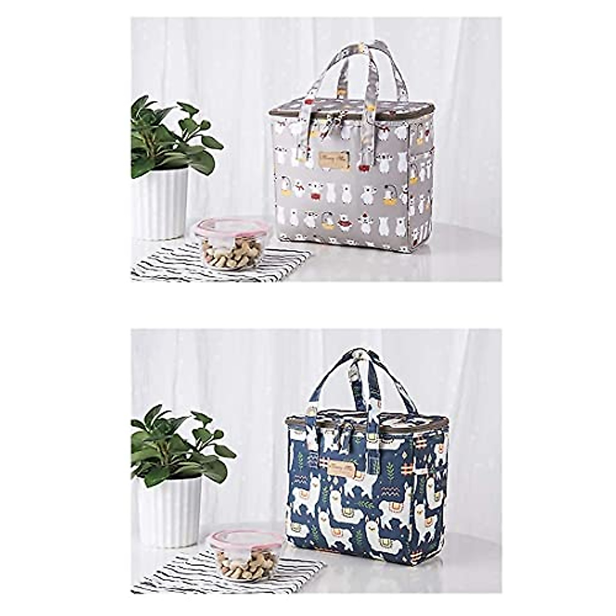 Kwang Min Llama Insulated Lunch Bag, Reusable Cooler/Organizer for Office,School,Picnic,Party,Beach.Durable fabric w/Water &Scratch Resistance,Light, EZ to Clean,Ideal Gift for BTS/Normal(Navy)