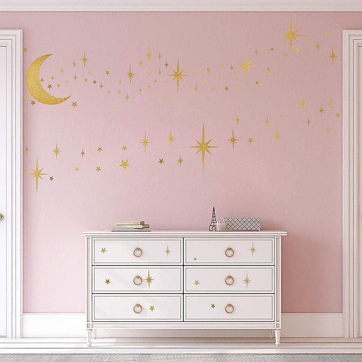 Easma Retro Starburst Wall Decals Star Wall Stickers Atomic Star Wall Decals Star Wall Decals Girls Room Wall Decals Peel and Stick Moon Wall Decals