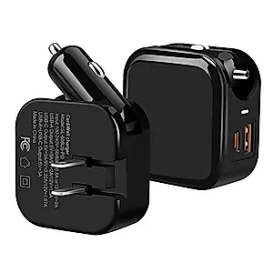 BOLWEO Car Charger & Wall Charger 2 in 1 for Travel,20W PD Fast Charger Dual Ports Type C USB A Foldable Plug for Car and Hotel Compatible iPhone 13 12 11 Pro Max iPad Samsung Galaxy S22 S21 S20