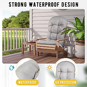 Vemkyrio 4 Pack Adirondack Chair Cushion, Waterproof&Fade-Resistant Rocking Chair Cushion - High Back Patio Cushions Lengthen, Thickened Patio Chair Pad for Outdoor and Indoor (Grey)
