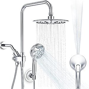 SR SUN RISE 9 Inch High Pressure Rain Shower Head Combo with Filtered Shower Wand, 8 Water Spray Modes Shower Head with 71 Inch Extra Long Hose