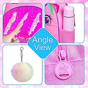 UFNDC Toddler Backpack for Girls, 3pcs Unicorn Sequin Preschool Bookbag with Lunch Box,Cute Kindergarten School Bag