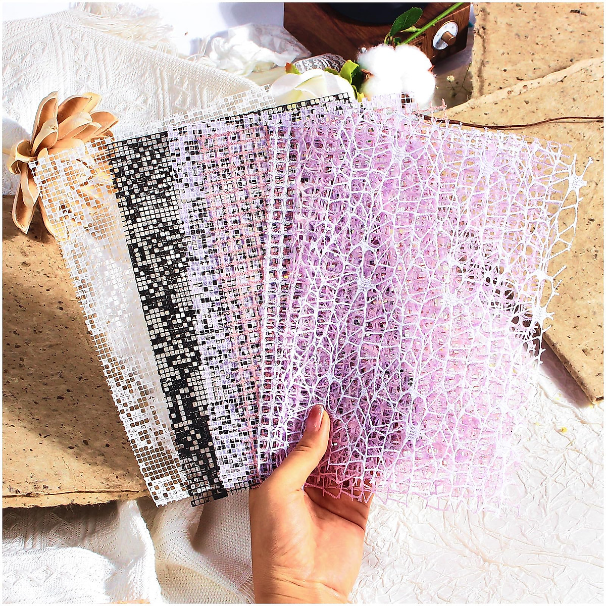 Diuhofart Textured Mesh Fabrics for Junk Journals, Handmade Decorative Scrapbook Materials for Crafts, Art Journaling, Scrapbooking, Collage 10 Sheets