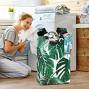 Tropical Palm Leaves Laundry Hamper Basket Bucket Foldable Dirty Clothes Bag Washing Bin Toy Storage Organizer for College Dorms, Kids Bedroom,Bathroom