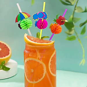 24PCS 3D Hawaii Drinking Straws Honeycomb Tropical Hawaiian Beach Theme Disposable Drinking Straws Fruit Straws Tropical for Summer Beach Pool Luau Parties Bars Restaurants Kitchen and more