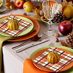 ​Quera 50 Pack Fall Paper Napkins Pumpkin Spice Plaid Autumn Cocktail Napkins Thanksgiving Party Supplies Disposable Bar Napkins for Thanksgiving Party, Engagement, Baby Shower, Celebration Party