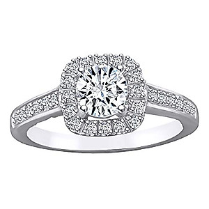 AFFY 0.90 Carat (Ctw) Round Shape White Natural Diamond Halo Engagement Wedding Ring In 14k Solid White Gold Ring Size-6.5