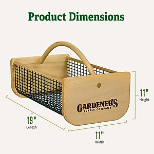 Gardeners Supply Company Large Garden Hod Harvest Basket | Versatile Gardening Fruits & Vegetables Gathering Basket | Natural Smooth Pine - Maple Frame & Coated Mesh | Easy to use - 9"L x 11"W x 11"H