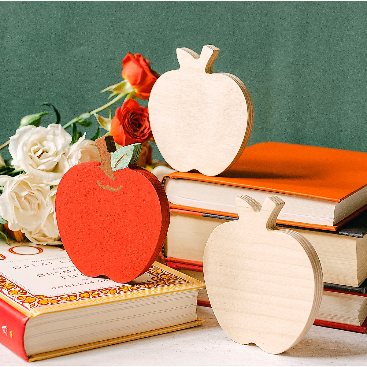 Chunky Wooden Apple Cutouts 4-inch x 3-3/8-inch, Pack of 2 Autumn Apples for Crafts, Fall Tray Decor & Classroom Decor, by Woodpeckers