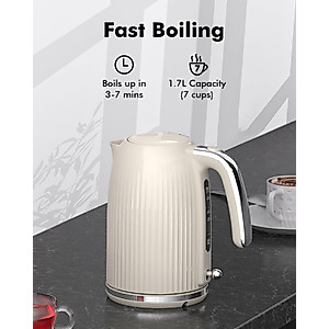 LONGDEEM 1.7L Electric Kettle-Quick Boil, 1500W, Non-BPA, Safety Auto Shut-Off, Boil-Dry Protection, Easy Clean with Wide Opening, Heat-Resistant Handle, 360°Swivel Base, Cream