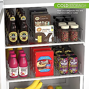 3 Pack Snack Organizer for Pantry – Food Organization and Storage Clear Bins w Removable 3 Dividers, Acrylic Fridge/Refrigerator Organizers, for Kitchen, Cabinets, Snacks, Packets, Sauce, Pouches