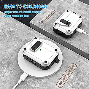 R-fun Airpods Pro 2nd Generation/1st Generation Case Cover with Automatic Snap Switch, Secure Lock Clip Super Protective for Airpods Pro Case (2019/2022) with Keychain for Men Women，White