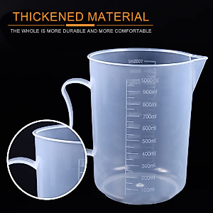 Heyiarbeit 1 Liter (1000ml) Plastic Measuring Graduated Mixing Pitcher Pouring Cup Mix Paint Lab Kitchen Liquids 5pcs