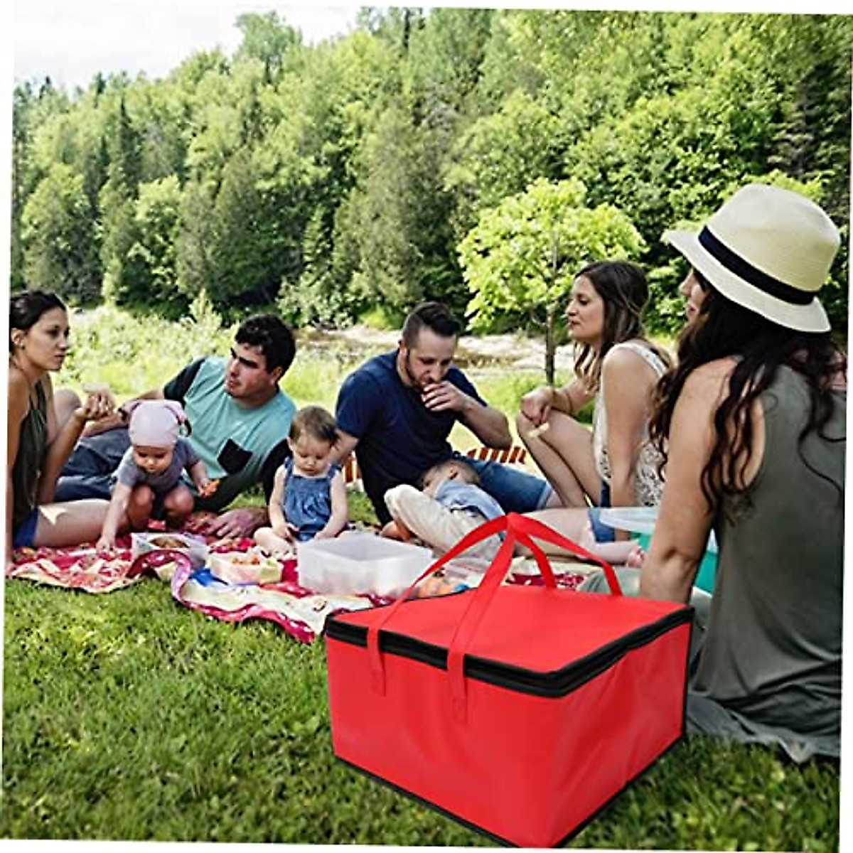 FELTECHELECTR Insulation Bags Foldable Tote Bag Shopping Tote Bag Large Tote Bags Lunch Insulation Coolers Keep Warm Groceries Bag Pizza Carry Bag Non-woven Fabric Red Insulated Food Carrier Bag