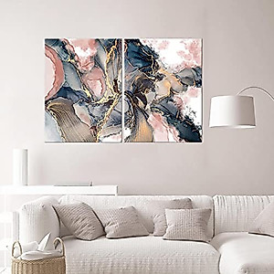 Abstract Canvas Prints Wall Art 2 Panel Texture Paint Stains Blue Rose Gold and Pink Picture Wall Decor For Bathroom Bedroom Living Room (12"x16"x2 (30x40cmx2))