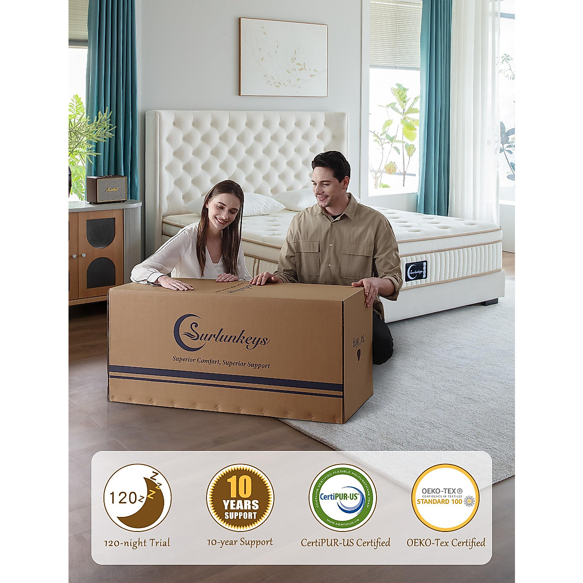 SURLUNKEYS Gel Foam Hybrid Mattress - Euro Top 14 Inch Full Size Mattress with Pocket Spring for Motion Isolating, Medium Firm Mattress in a Box, 120-night Trial