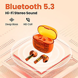 Cyberpunk Printing Wireless Bluetooth 5.3 Earbuds Headphone with Charging Case & Microphone, Noise Cancelling Earbuds, Waterproof Sport Workout Call Music In-Ear Headphones Earbuds Earphones Orange