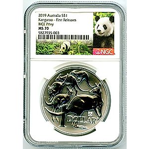 2019 AU Australia Australian Kangaroo Panda PRIVY .999 Silver Coin 5000 Minted Rare FIRST RELEASES $1 MS70 NGC