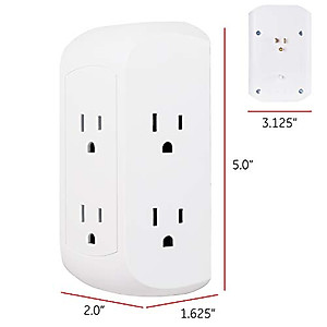 GE Pro 6-Outlet Surge Protector Adapter Spaced Tap, 2 Pack, 3-Prong Power Strip, Charging Station, Side Access, UL Listed, White, 50038