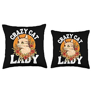 Funny Crazy Cat Lady Animal Gifts Crazy Cat Lady Women Animal Lover Flowers Mother's Day Throw Pillow, 18x18, Multicolor