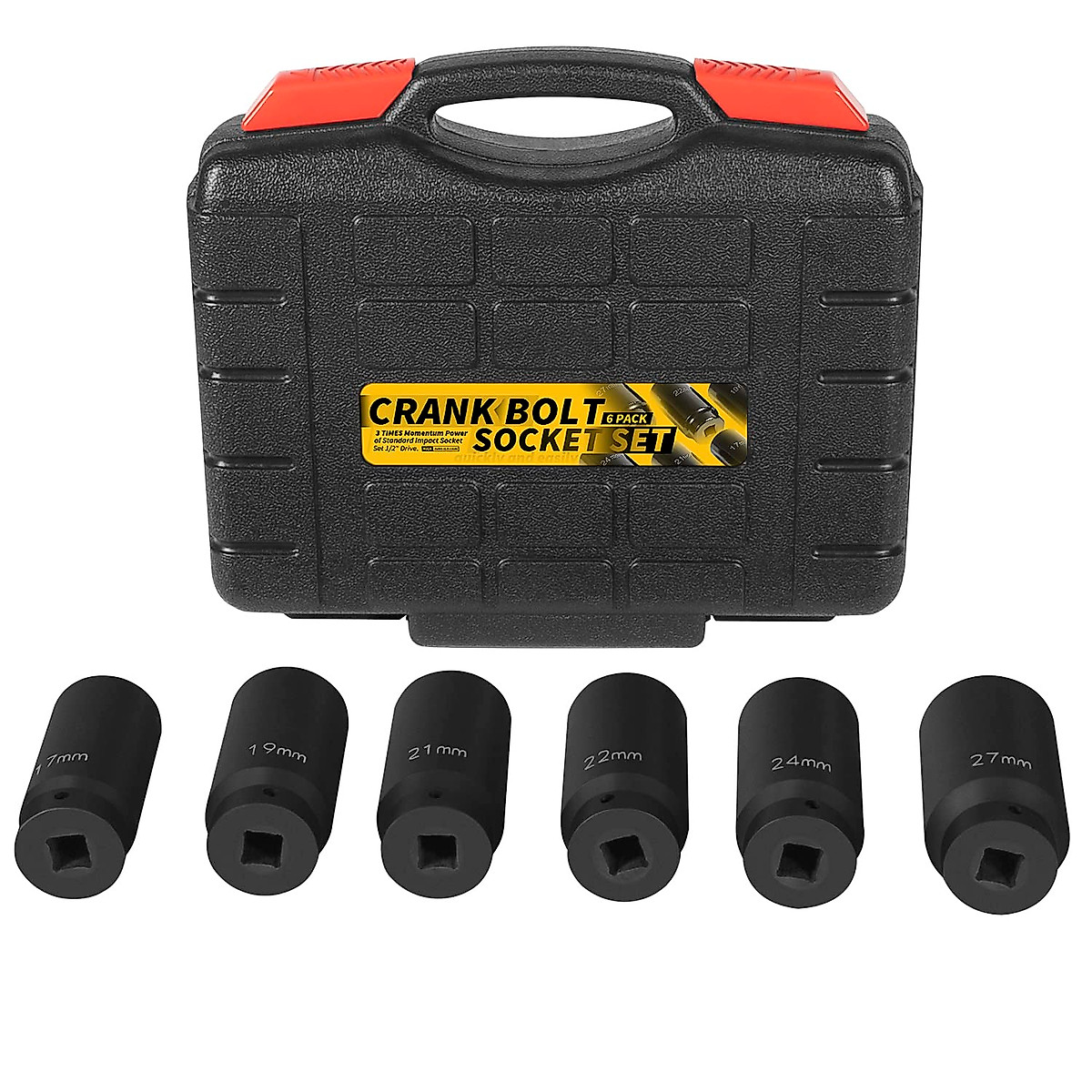 1/2" Drive Crank Bolt Socket Set, 17MM, 19MM, 21MM, 22MM, 24MM 27MM, Harmonic Balancer Socket Set, Crank Bolt Removal Tool, 3 Times Momentum Power of Standard Impact Socket Set, Deep Impact Socket Set